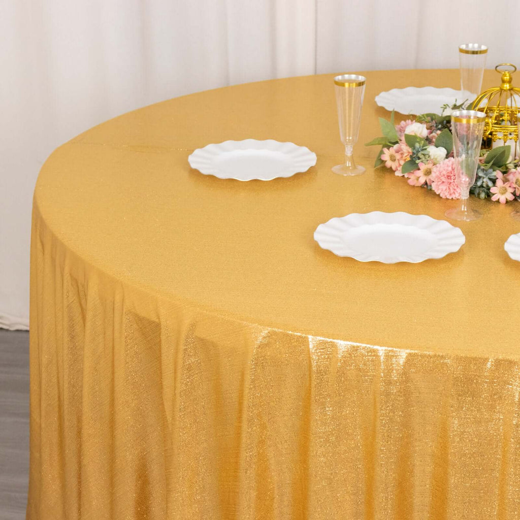 Sequin Dots Round Tablecloth 120" Gold by TableclothsFactory.com