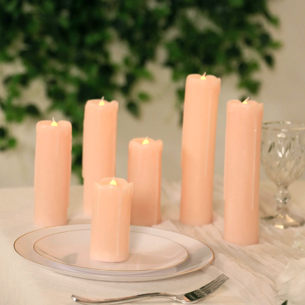Blush LED Drip Wax Pillar Candles | TableclothsFactory