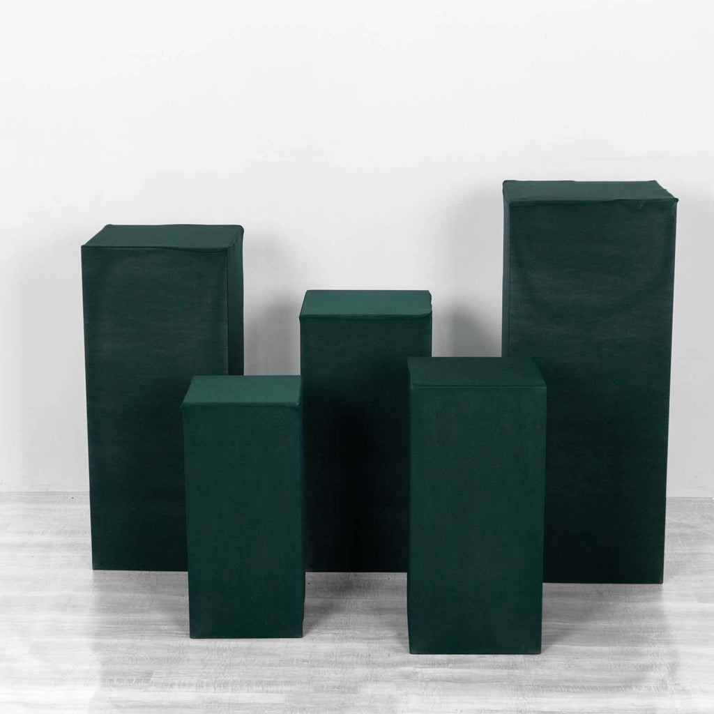 5 Hunter Emerald Green Spandex Pillar Prop Covers | Tableclothsfactory.com