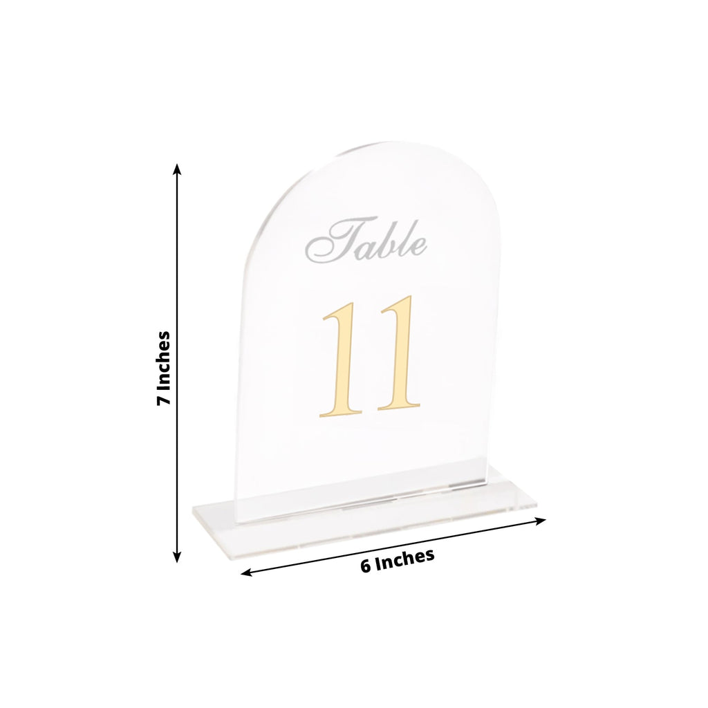 Clear Arch Gold Print Table Numbers | TableclothsFactory