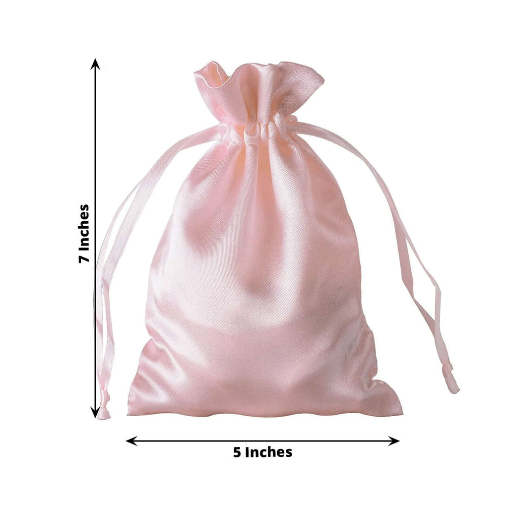 Blush Satin Drawstring Gift Bags 12 Pack | TableclothsFactory