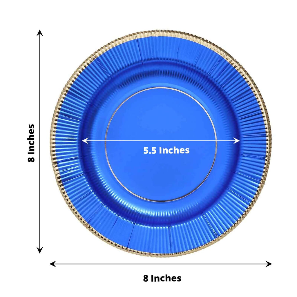 Sunray Paper 8" Salad Plates Royal Blue/Gold | TableclothsFactory