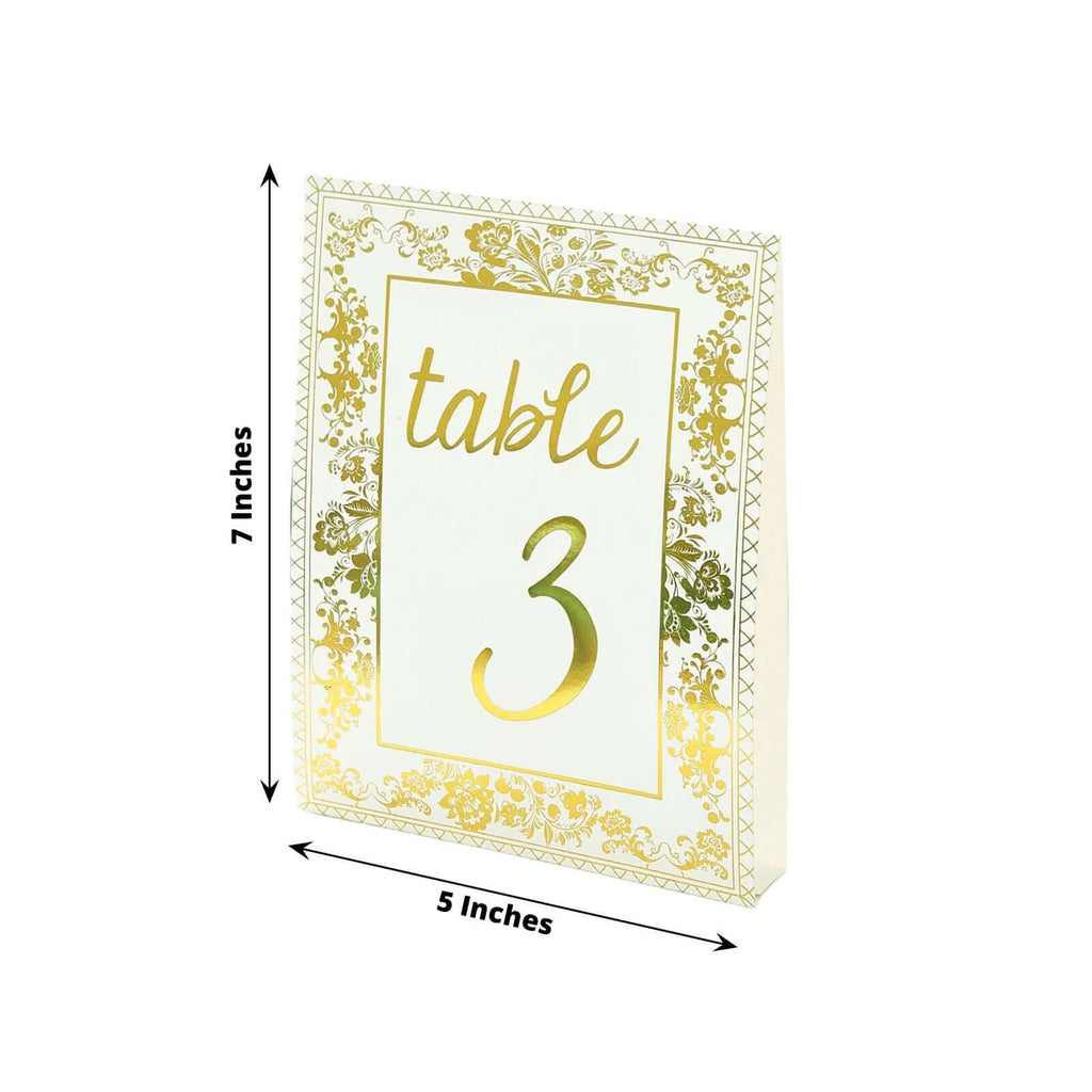 Wedding Table Numbers Metallic Gold Floral Pattern 7" | TableclothsFactory