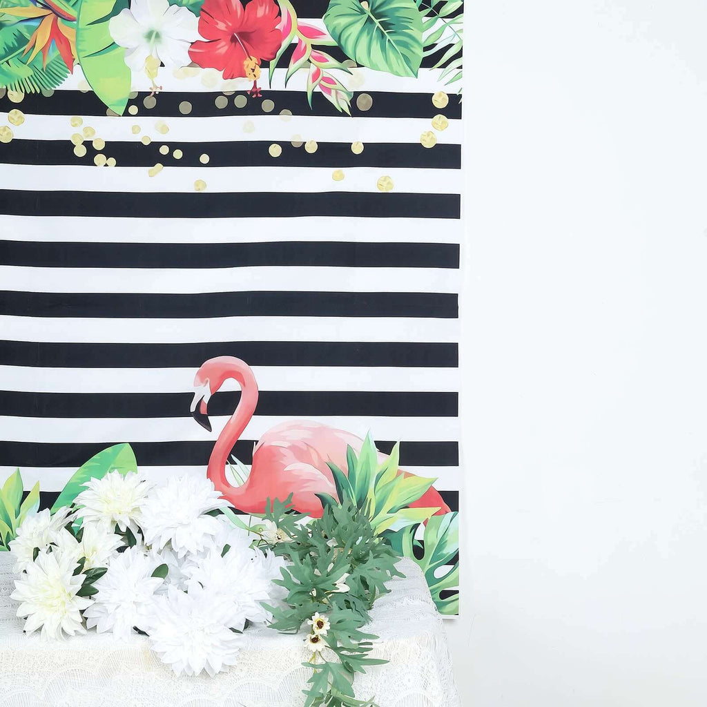 Pink Flamingo Stripe Vinyl Backdrop 5ftx7ft | tableclothsfactory.com