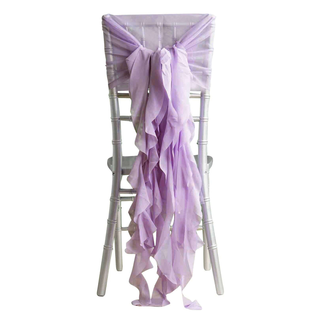 Ruffled Chiffon Chair Sashes Lavender Lilac | TableclothsFactory