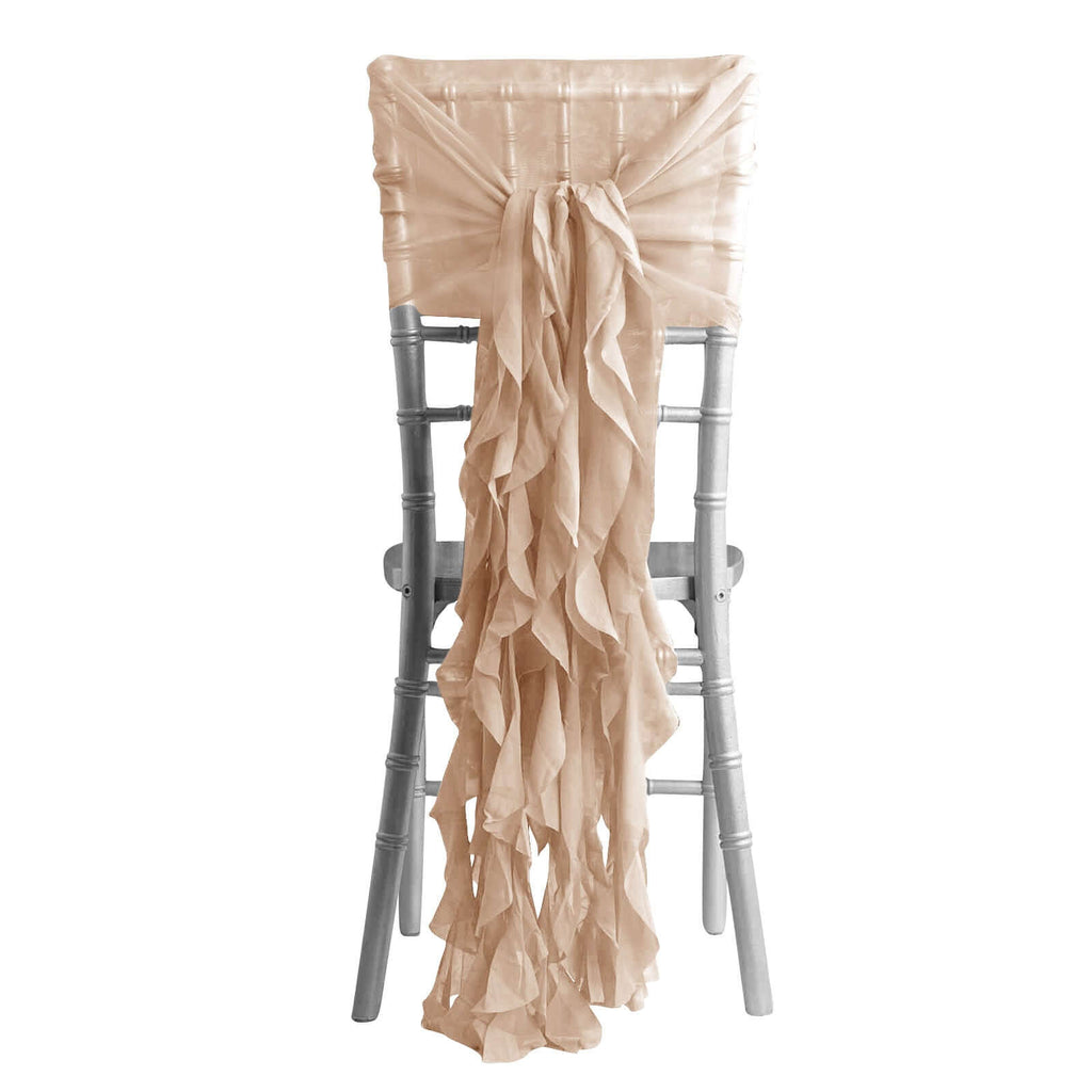 Ruffled Chiffon Chair Sashes Nude | TableclothsFactory