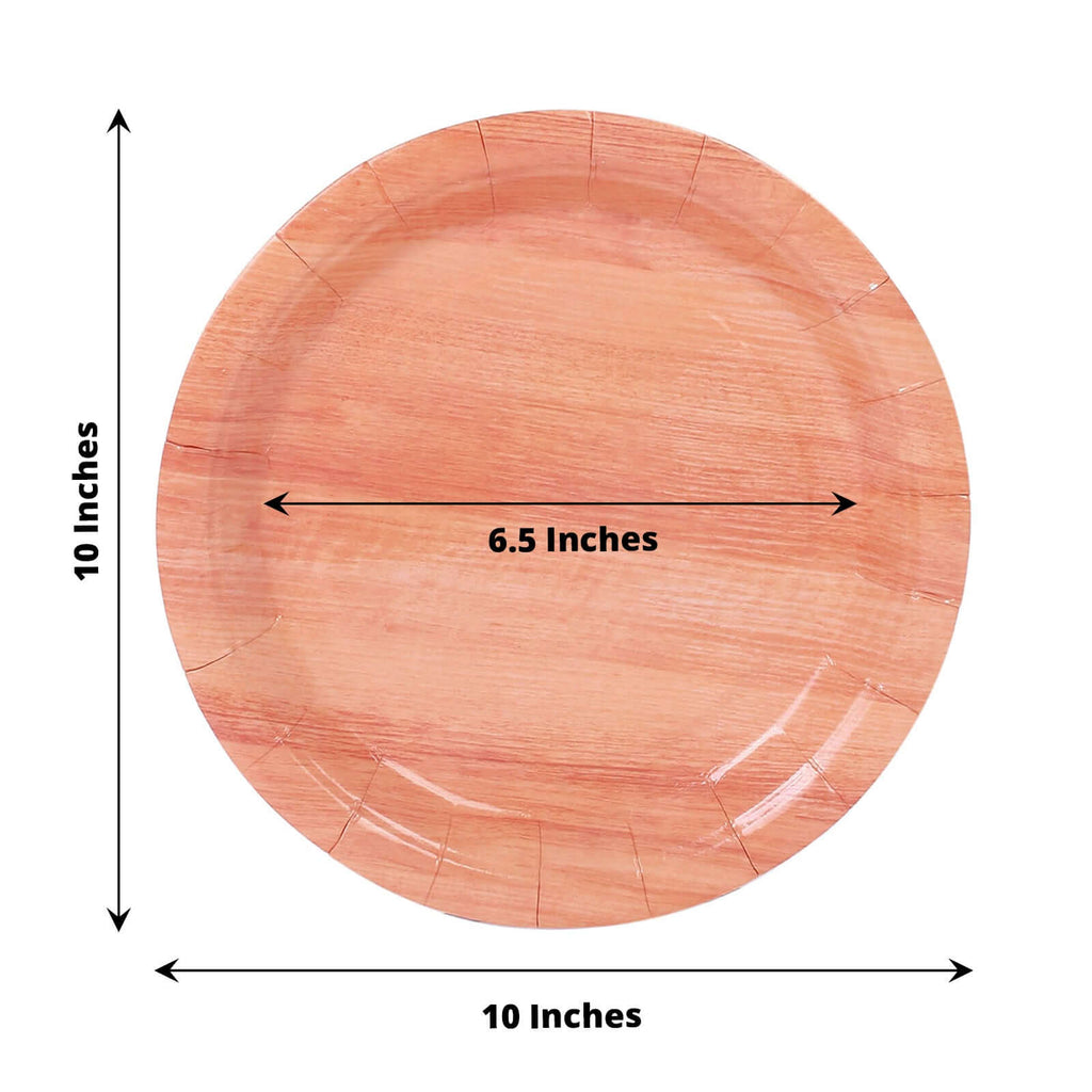 Paper Round Dinner Plates 10" Natural Wood Grain Print | TableclothsFactory