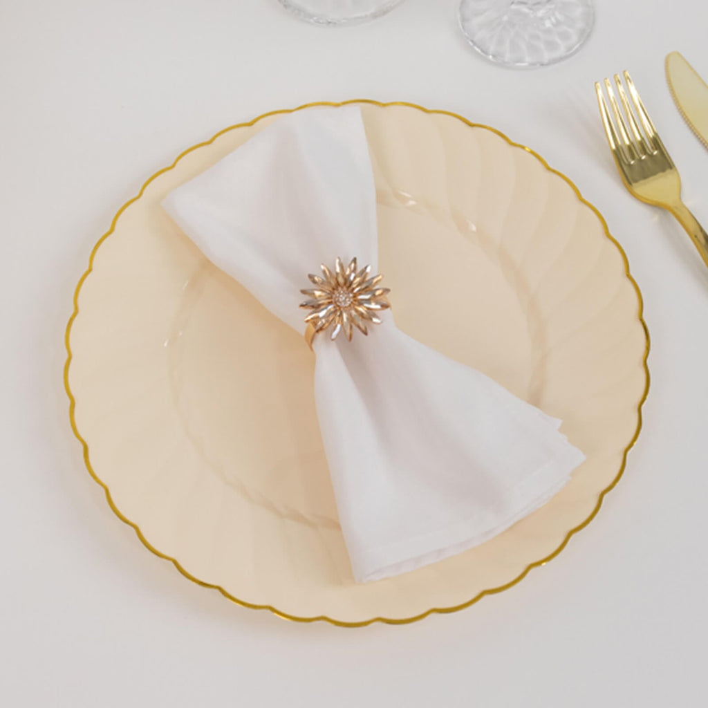 Flair Rim Plastic 10" Dinner Plates Ivory/Gold | TableclothsFactory