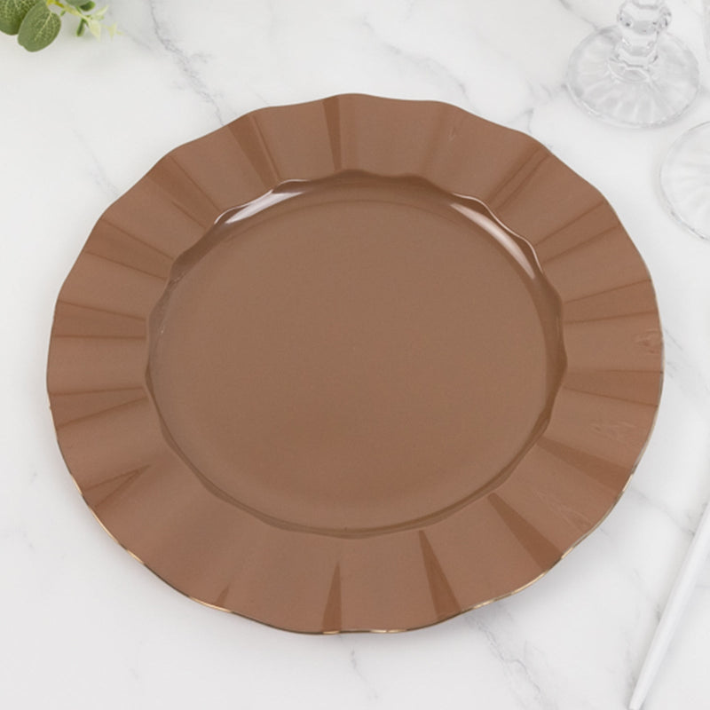 Ruffled Rim Plastic 11" Dinner Plates Coffee Brown/Gold ...