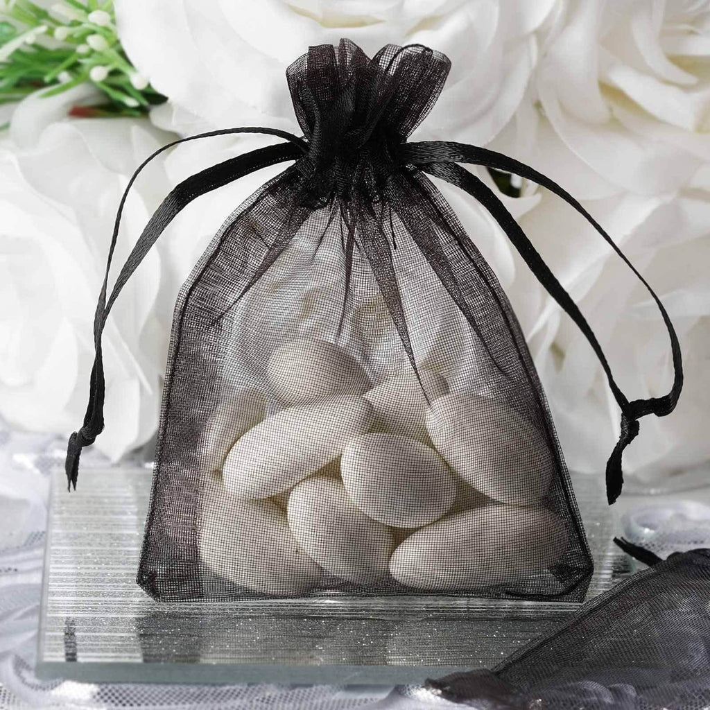 Black Organza Drawstring Gift Bags 10 Pack | TableclothsFactory