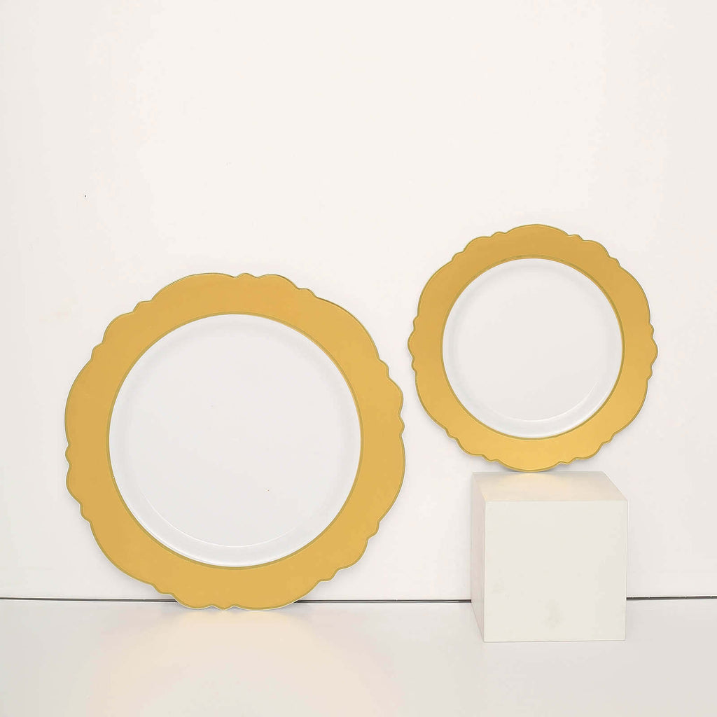 Blossom Plastic 8" Salad Plates White/Gold | TableclothsFactory