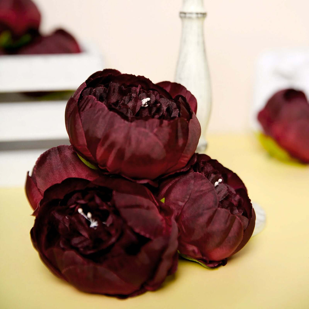 Artificial Burgundy Peony Flower Heads | TableclothsFactory