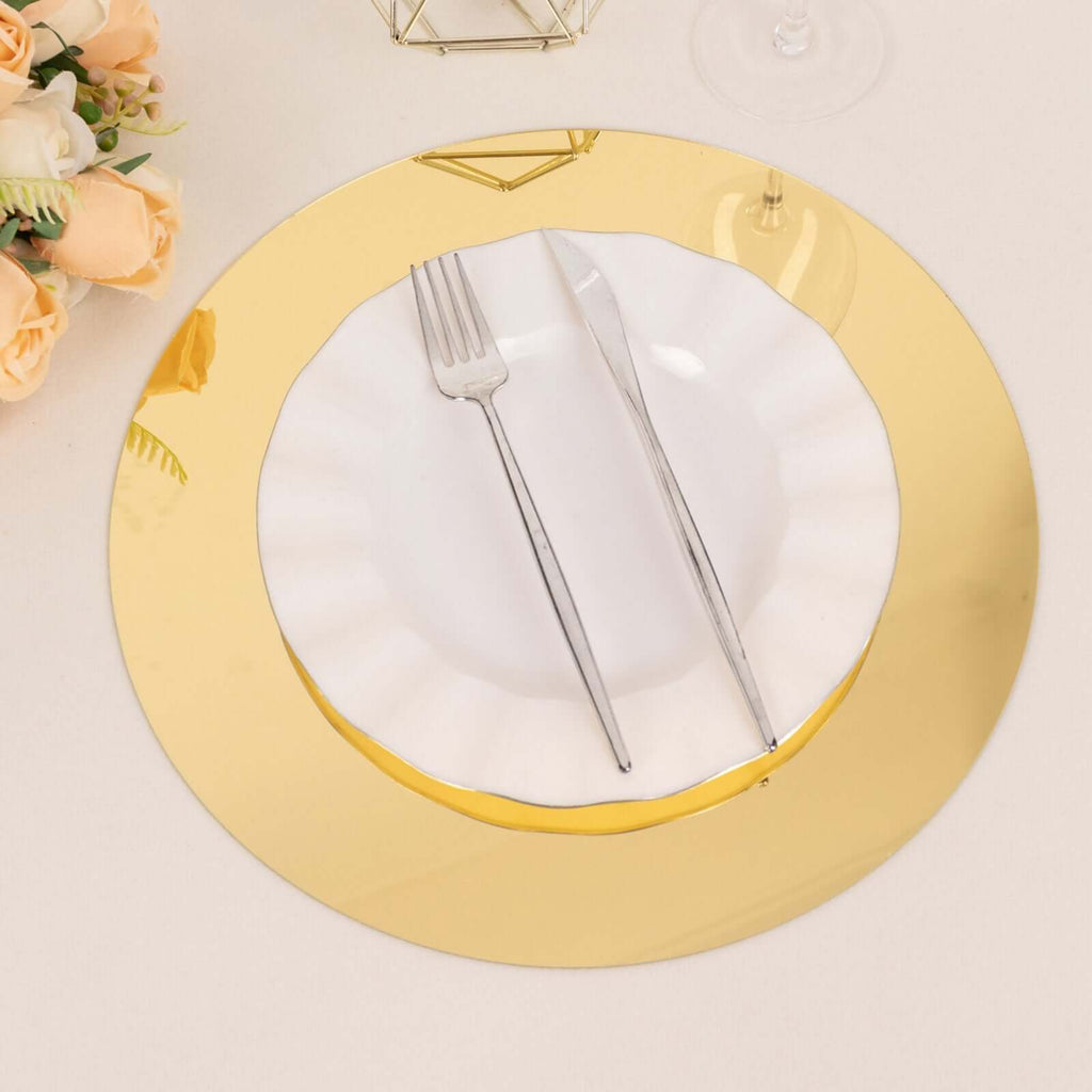 Acrylic Mirror Chargers Gold Round 13" | TableclothsFactory