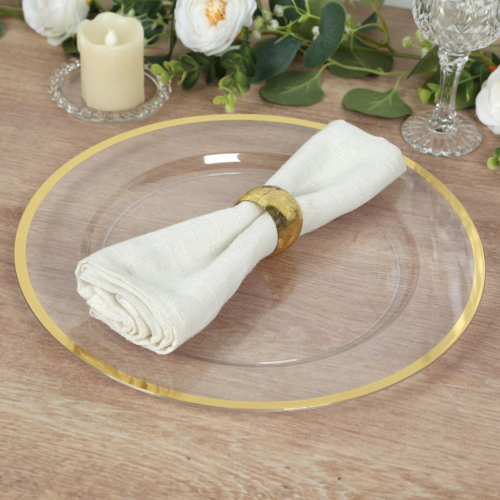 Clear/Gold Rim Economy Plastic Charger Plates | TableclothsFactory