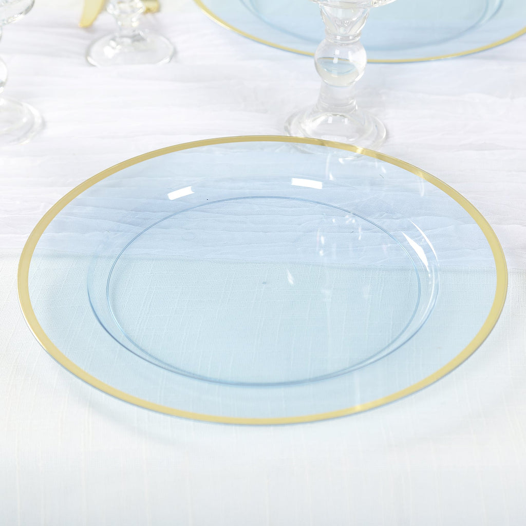 Transparent Dusty Blue/Gold Rim Economy Plastic Charger Plates ...