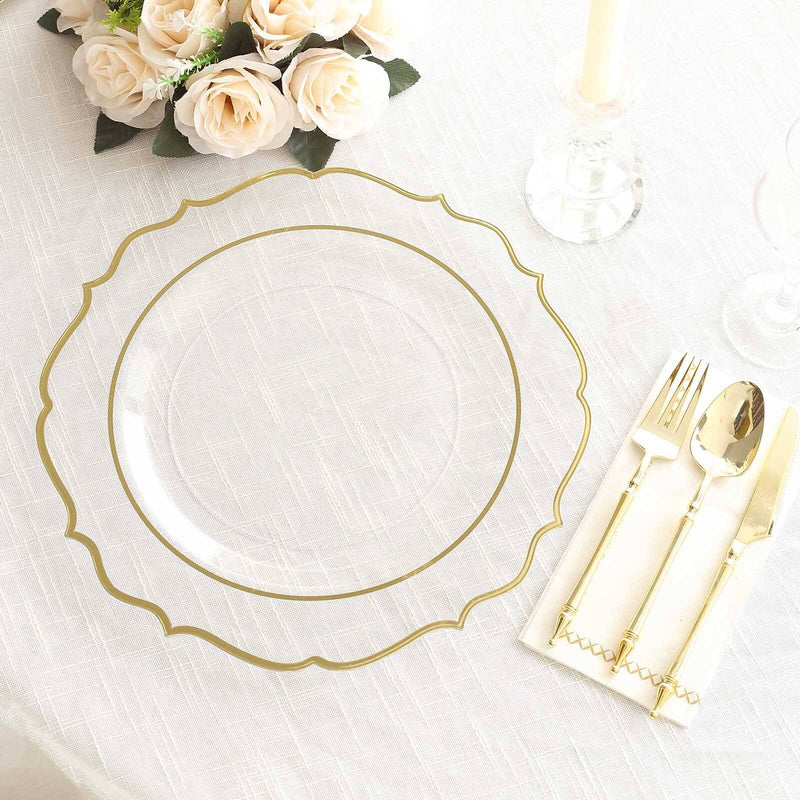 Gold Scalloped Rim Charger Plates Clear 13" | TableclothsFactory