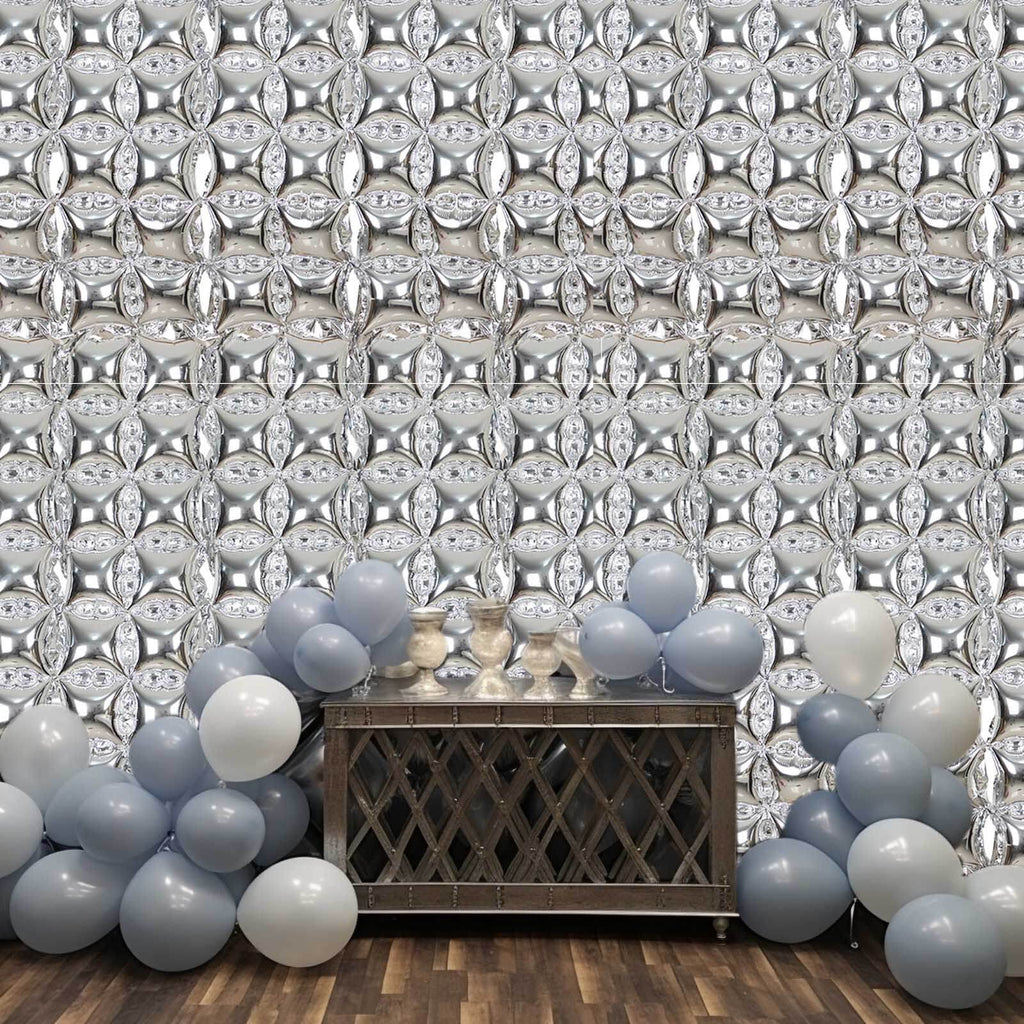 Metallic Silver Mylar Foil Balloon Backdrop | TableclothsFactory