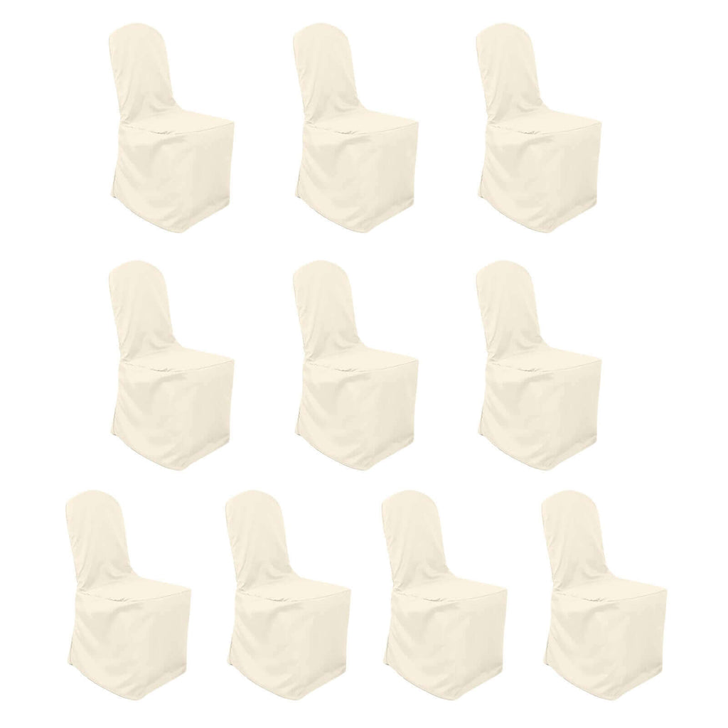 10 Pack Polyester Banquet Chair Covers Beige | TableclothsFactory