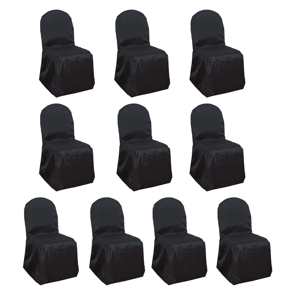 10 Pack Polyester Banquet Chair Covers Black | TableclothsFactory