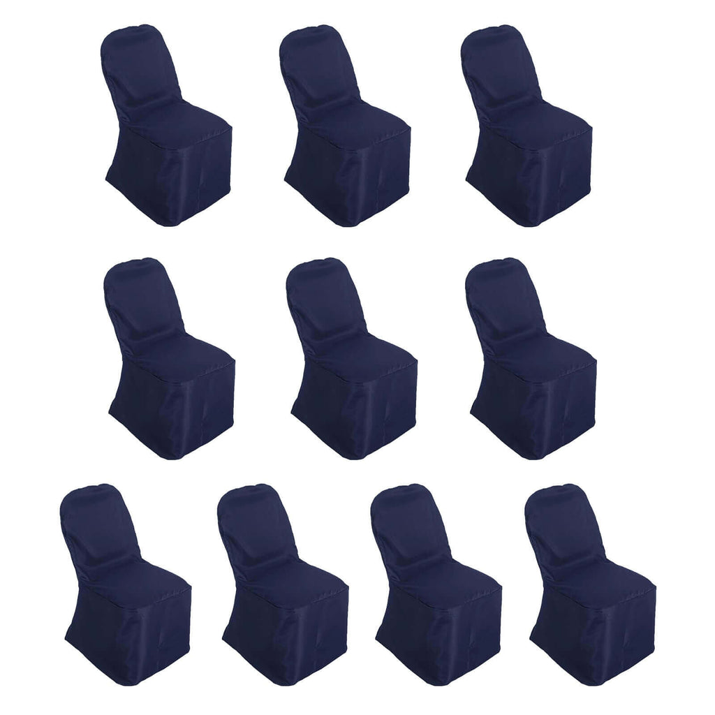 10 Pack Polyester Banquet Chair Covers Navy Blue | TableclothsFactory