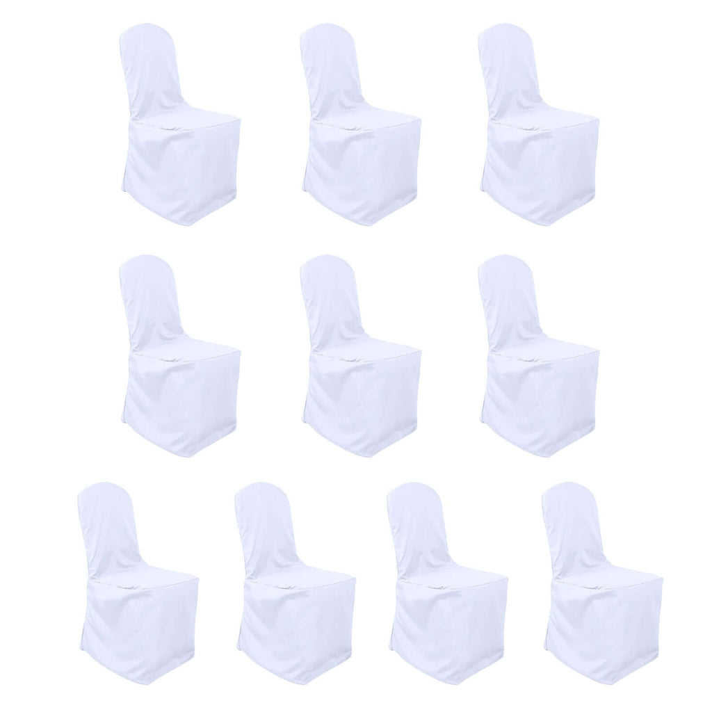 10 Pack Polyester Banquet Chair Covers White | TableclothsFactory