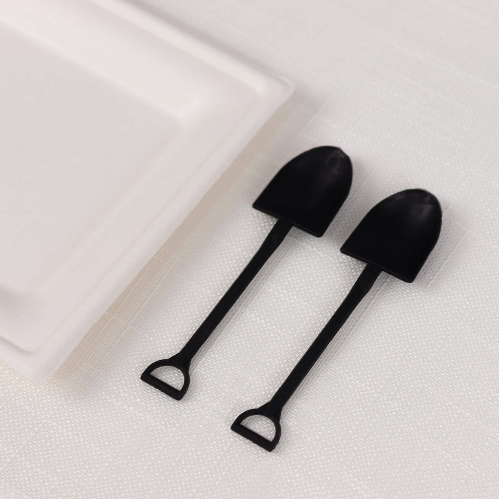 Plastic Dessert Spoons 4.5" Black Mini Shovel Design | TableclothsFactory