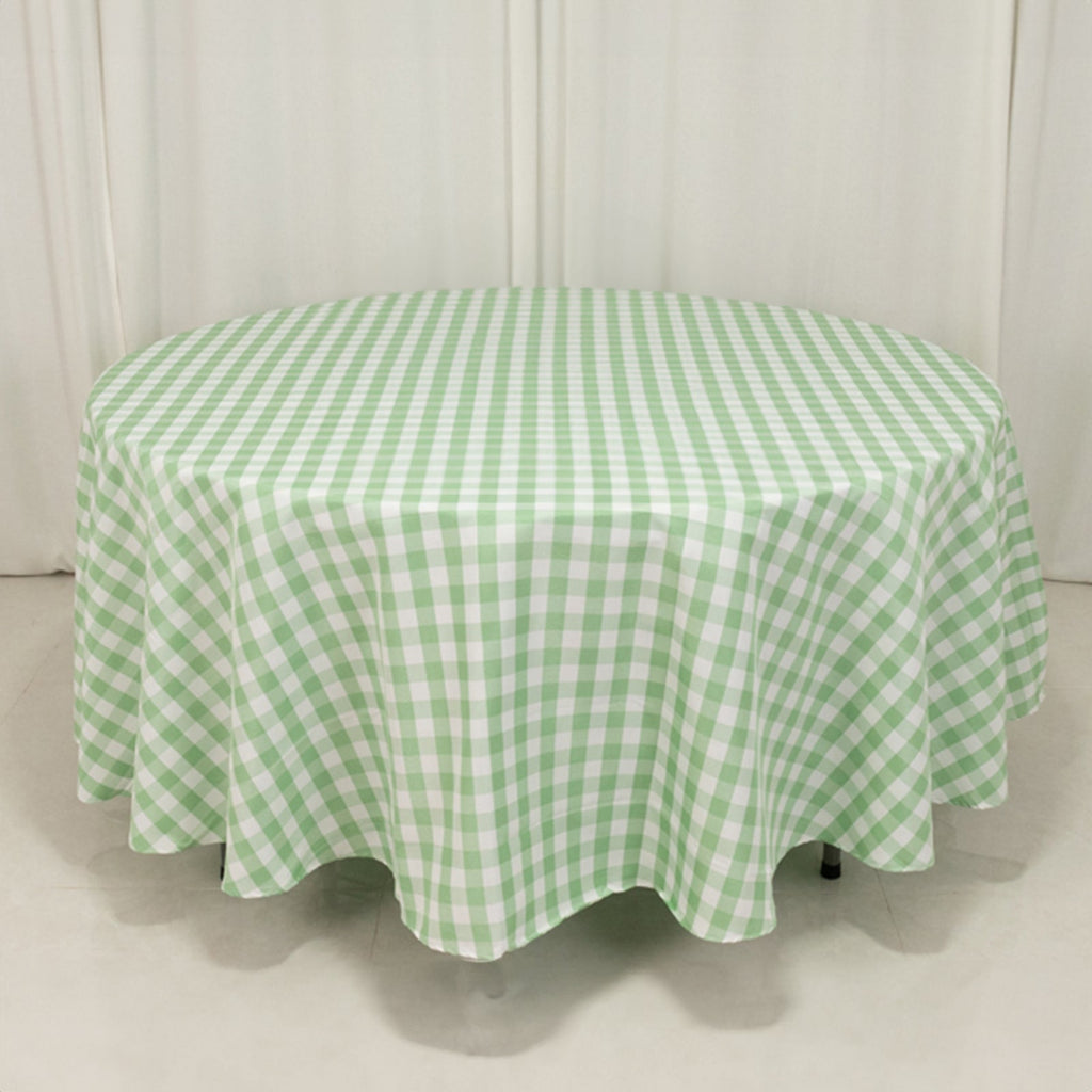 Checkered Tablecloth 108" White/Sage Green | TableclothsFactory