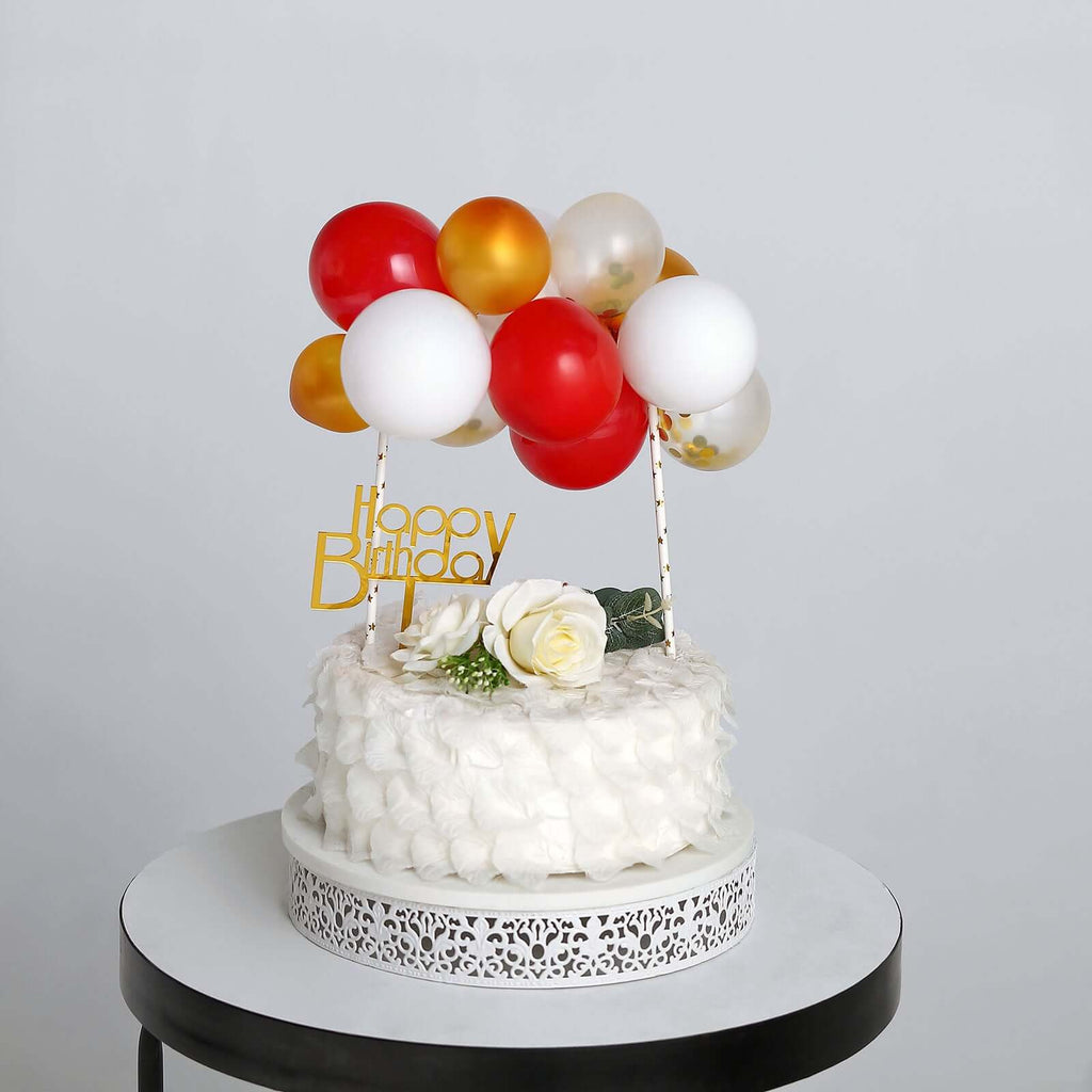 Balloon Cake Topper Clear, Gold, Red & White | TableclothsFactory