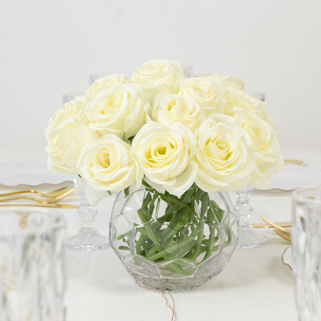 10 Pcs Ivory Artificial Silk Roses | TableclothsFactory