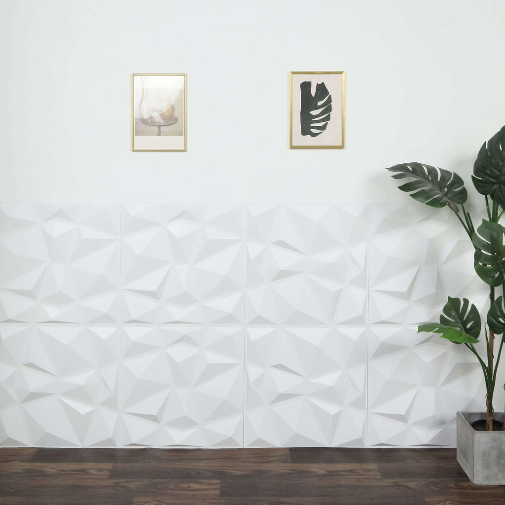 20"x20" Matte White 3D PVC Wall Tiles | TableclothsFactory