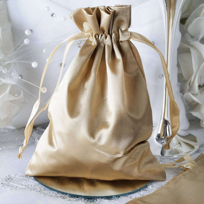 5x7 Black Satin Drawstring Gift Bags - 12 Pack | TableclothsFactory