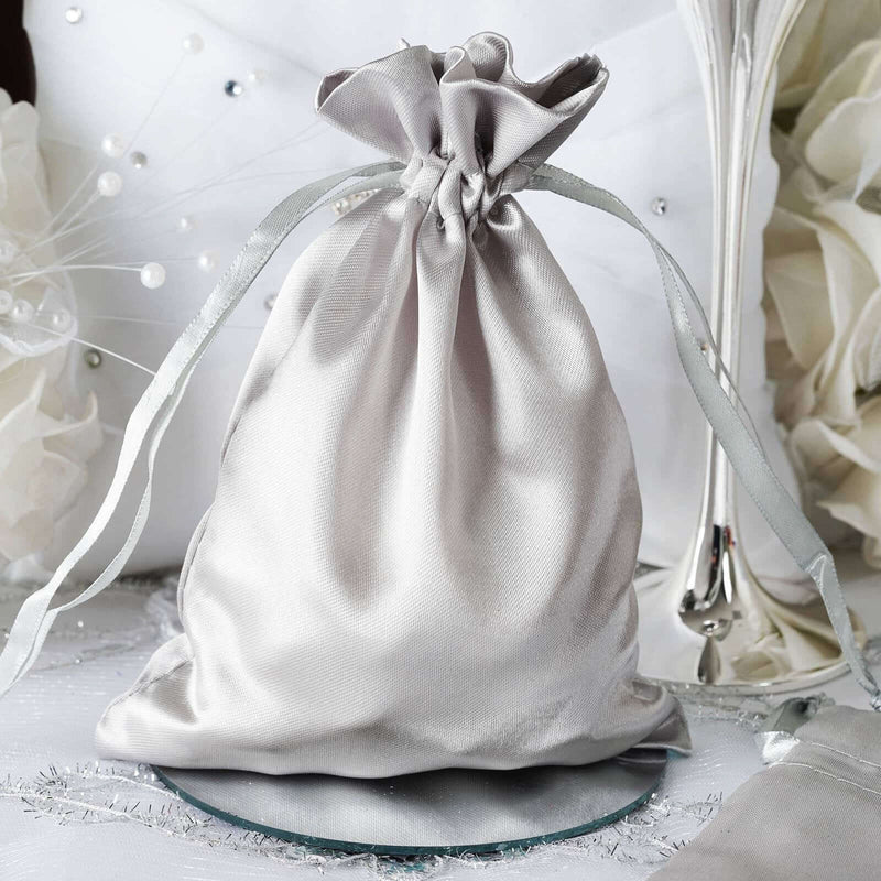 5x7 Black Satin Drawstring Gift Bags - 12 Pack | TableclothsFactory