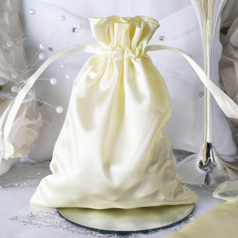 5x7 Black Satin Drawstring Gift Bags - 12 Pack | TableclothsFactory