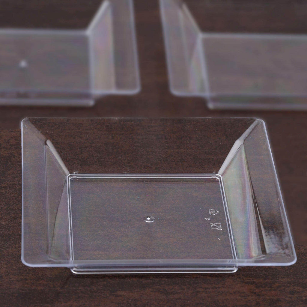 Clear Mini Square Appetizer Plates | TableclothsFactory