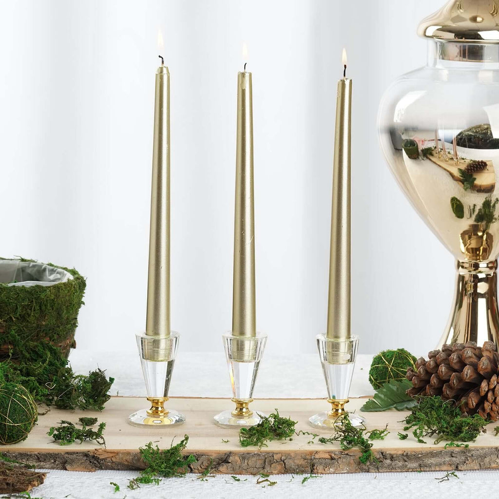 Metallic Gold Taper Candles 12 Pack | TableclothsFactory