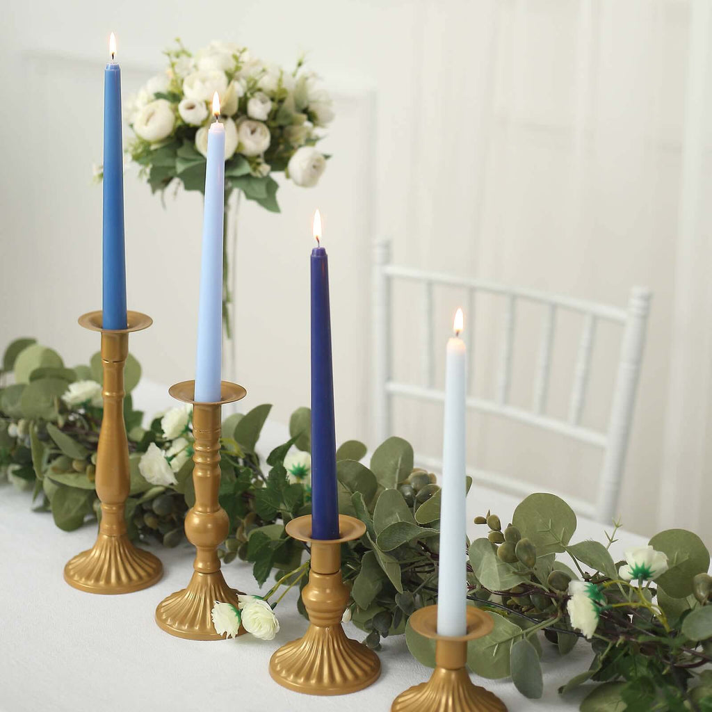 Mixed Blue Taper Candles 12 Pack | TableclothsFactory