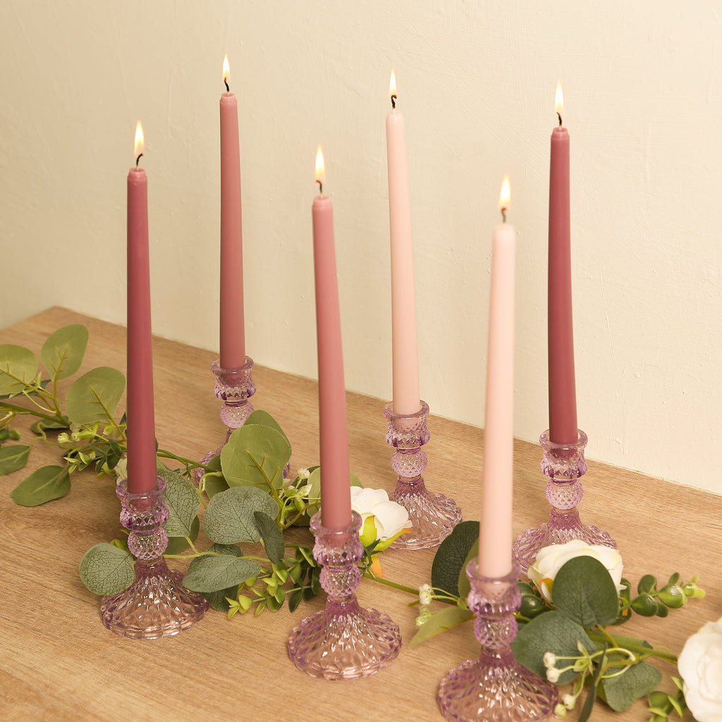 Mixed Dusty Rose Taper Candles 12 Pack | TableclothsFactory