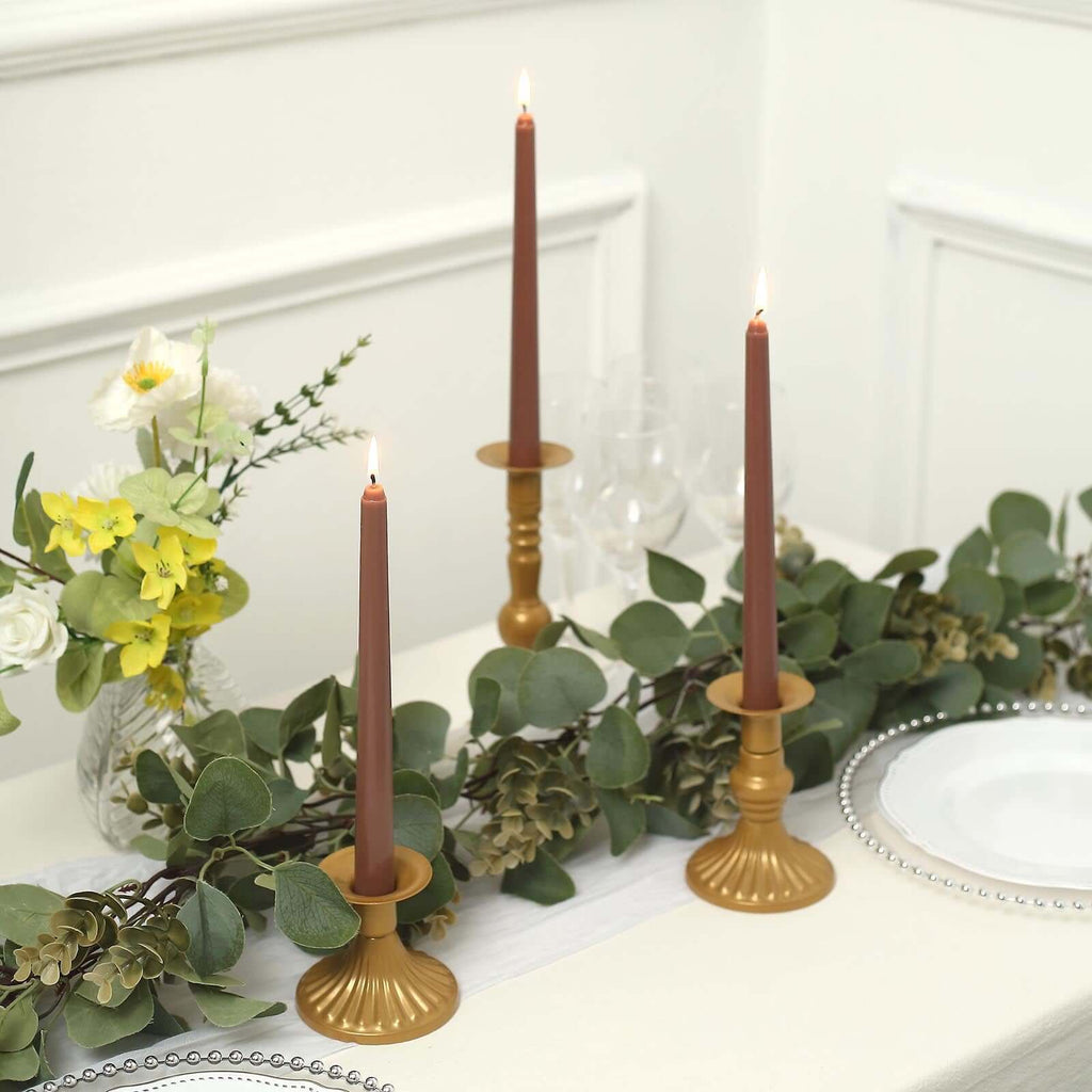 Mocha Brown Taper Candles 12 Pack | TableclothsFactory