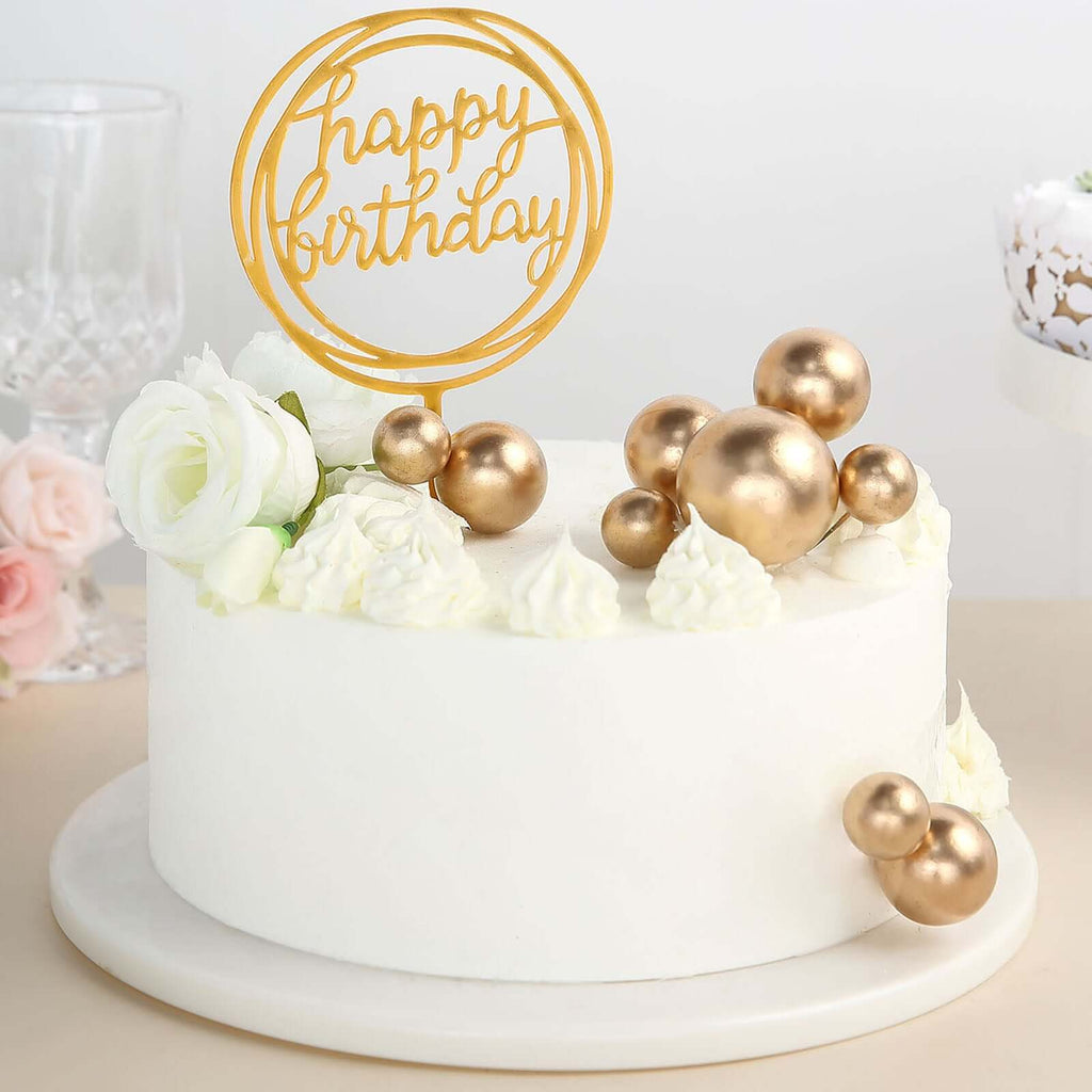 Cake Topper Picks Faux Pearl Ball Gold | TableclothsFactory