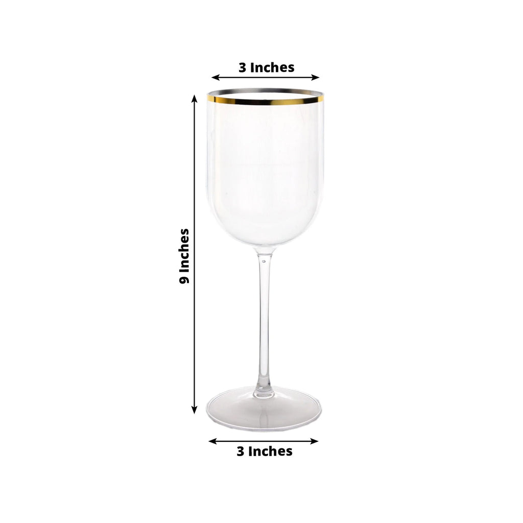 12-Pack Clear Gold Rim Wine Glasses | TableclothsFactory