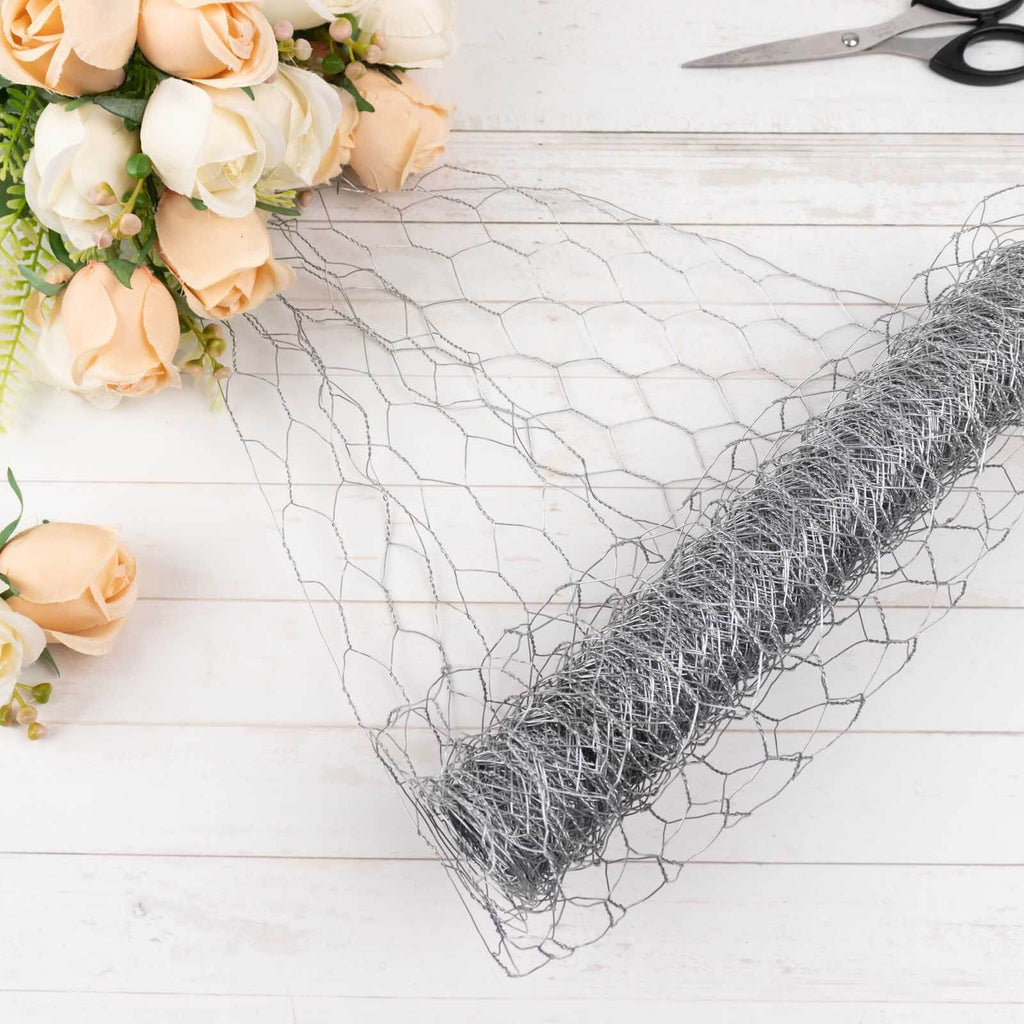 12"x16ft Silver Galvanized Chicken Wire Mesh | TableclothsFactory