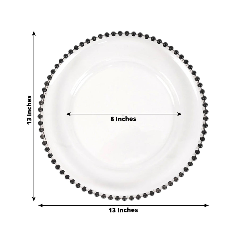 Beaded Rim Acrylic Charger Plates Clear/Black 13" | TableclothsFactory