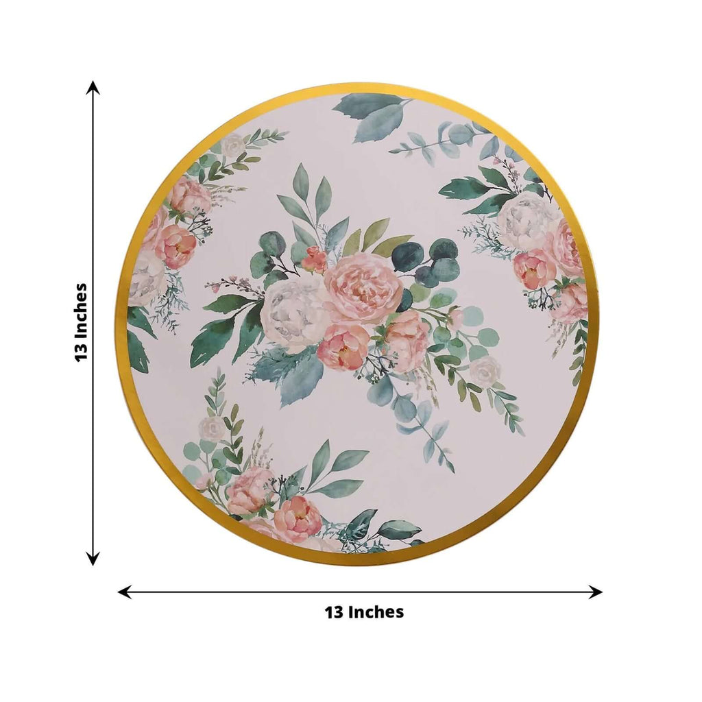 Floral Print Paper Charger Plates White/Pink 13" | TableclothsFactory