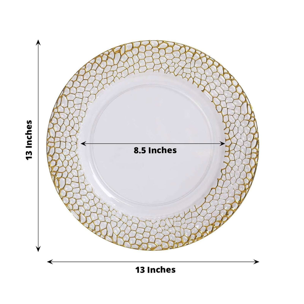 Hammered Rim Acrylic Charger Plates Clear/Gold 13" | TableclothsFactory