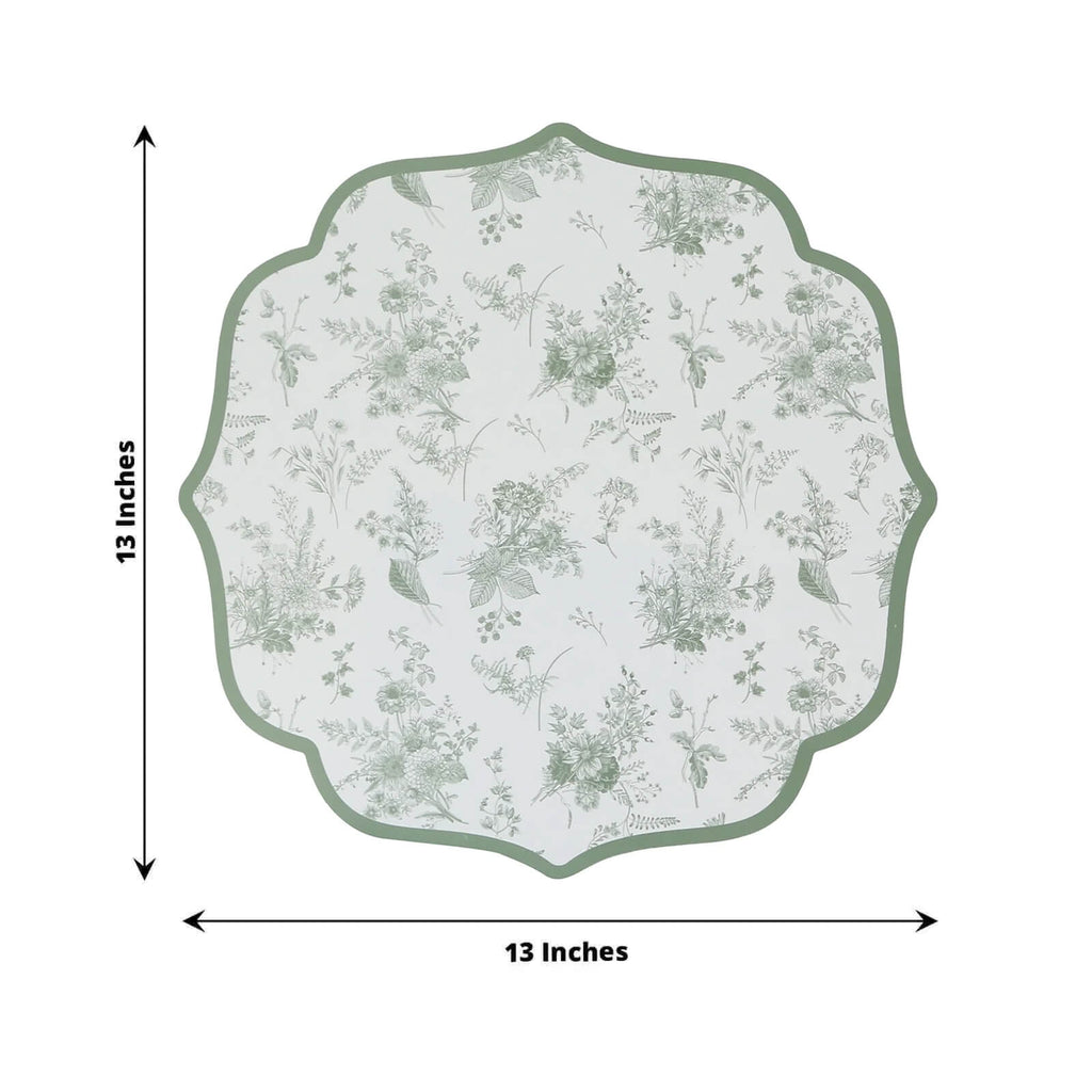 Sage Green Floral 13" Round Table Mats | TableclothsFactory