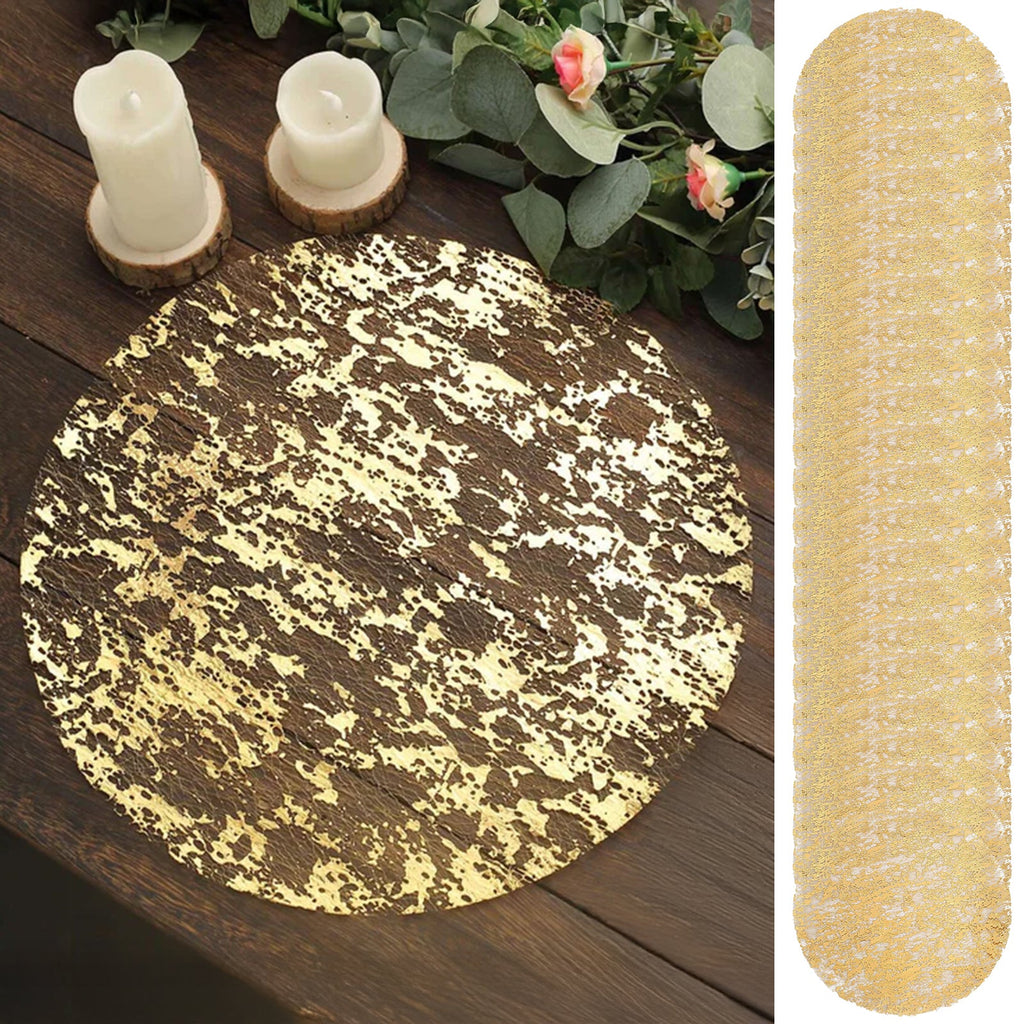 13" Round Gold Mesh Placemats, 50-Pack | TableclothsFactory