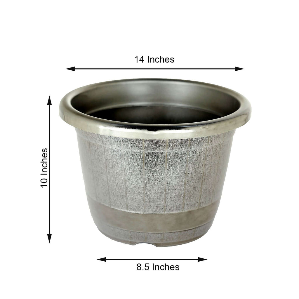14" Silver Chrome Large Barrel Planter Pot | TableclothsFactory