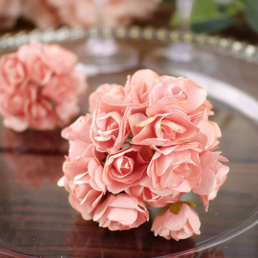 144 Pack Pink Mini Craft Roses | TableclothsFactory