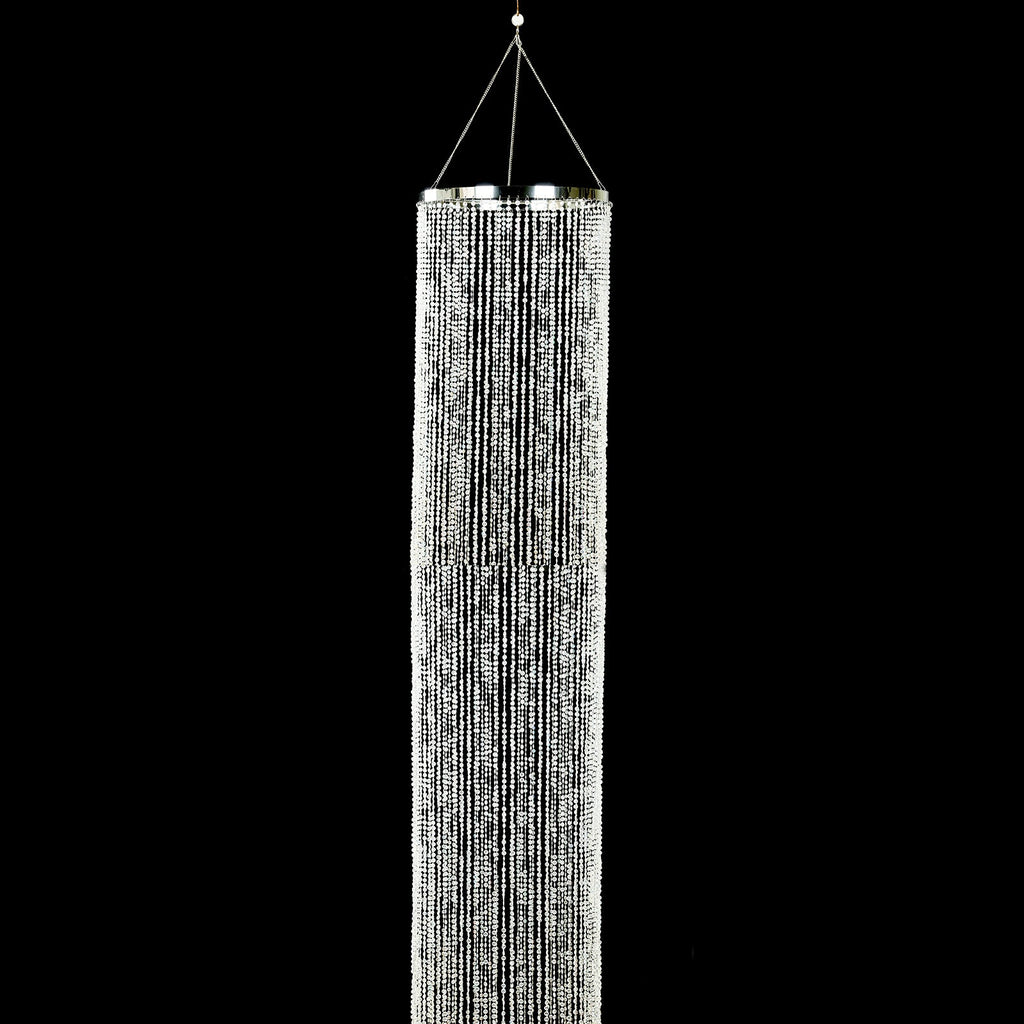14ft Silver Column Bead Chandelier | TableclothsFactory
