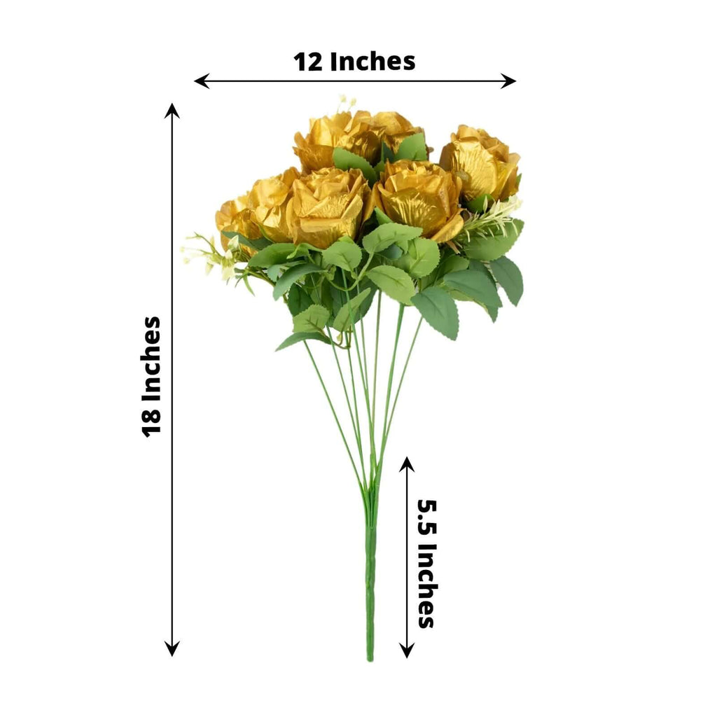 18" Gold Artificial Rose Flower Bouquet | TableclothsFactory